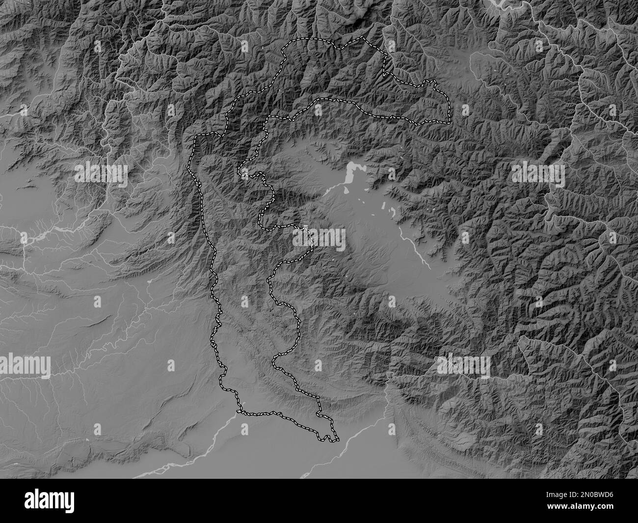 Azad Kashmir, centrally administered area of Pakistan. Grayscale ...
