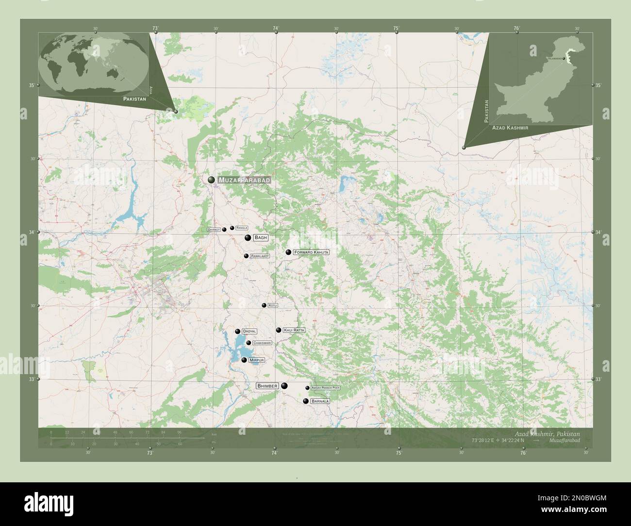 Azad Kashmir, centrally administered area of Pakistan. Open Street Map ...
