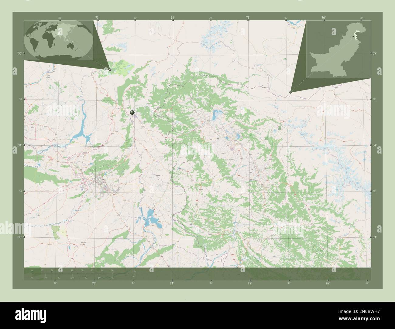 Azad Kashmir, centrally administered area of Pakistan. Open Street Map ...