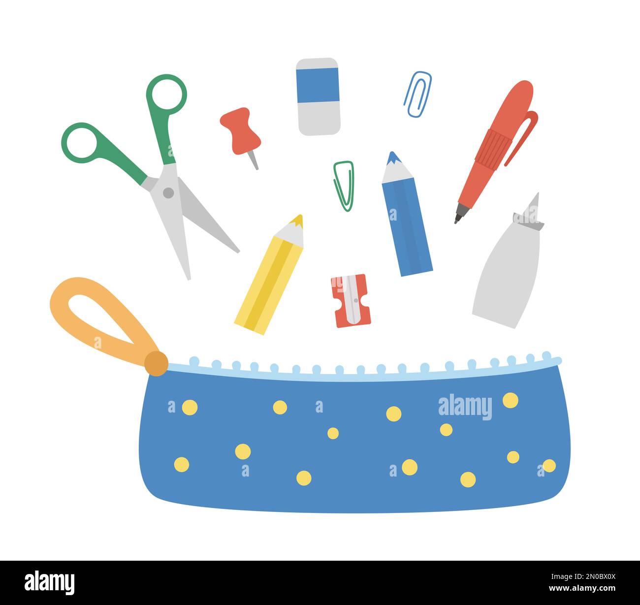 Vector pencil case with stationery. Back to school educational clipart ...