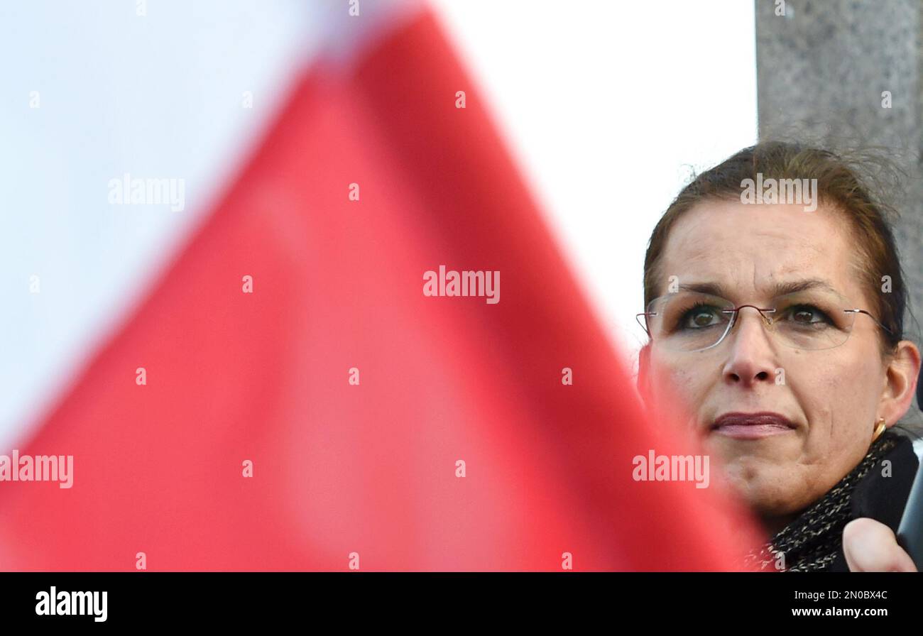 A Polish national flag waves as Tatjana Festerling from the German ...