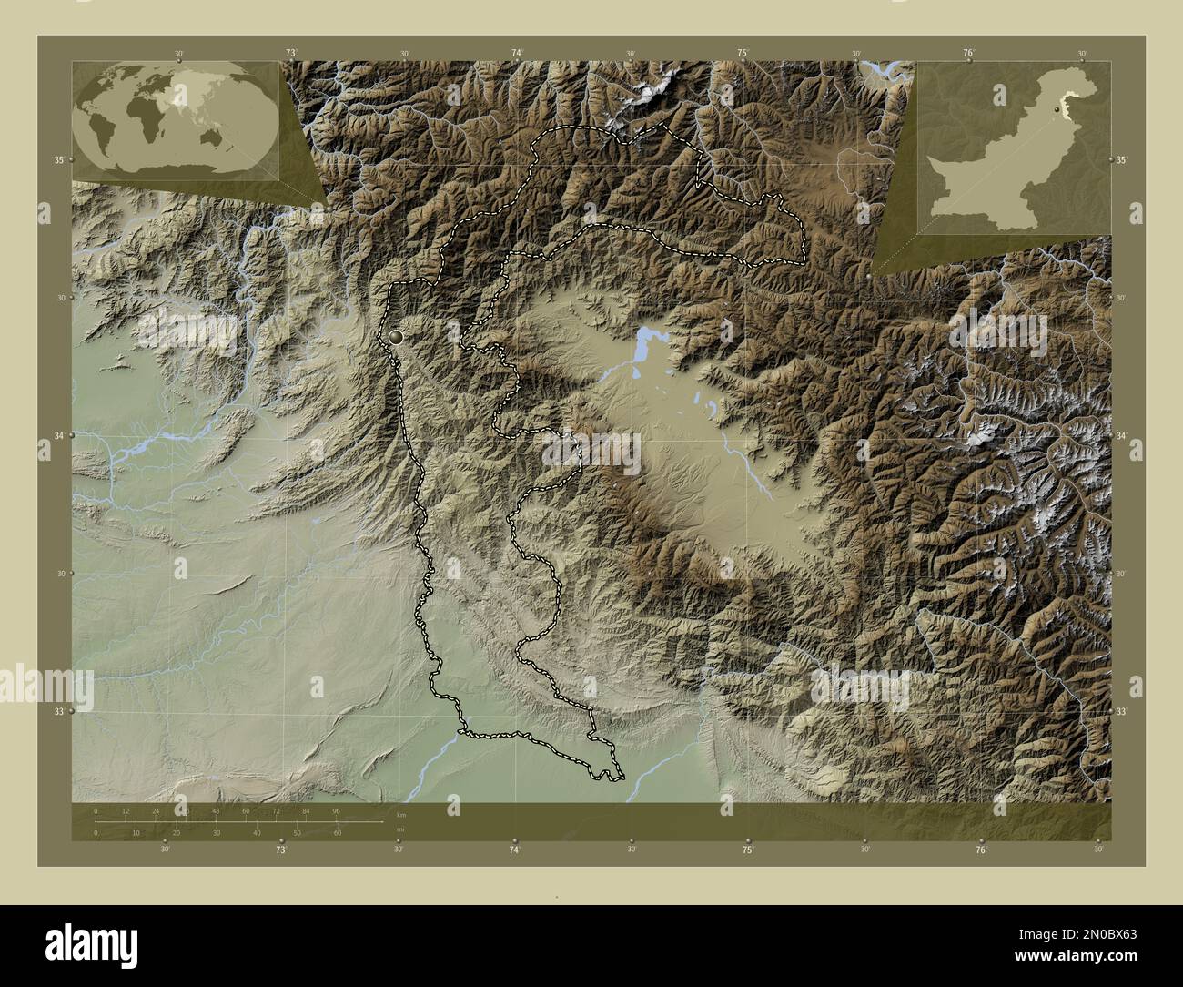 Azad Kashmir, centrally administered area of Pakistan. Elevation map ...