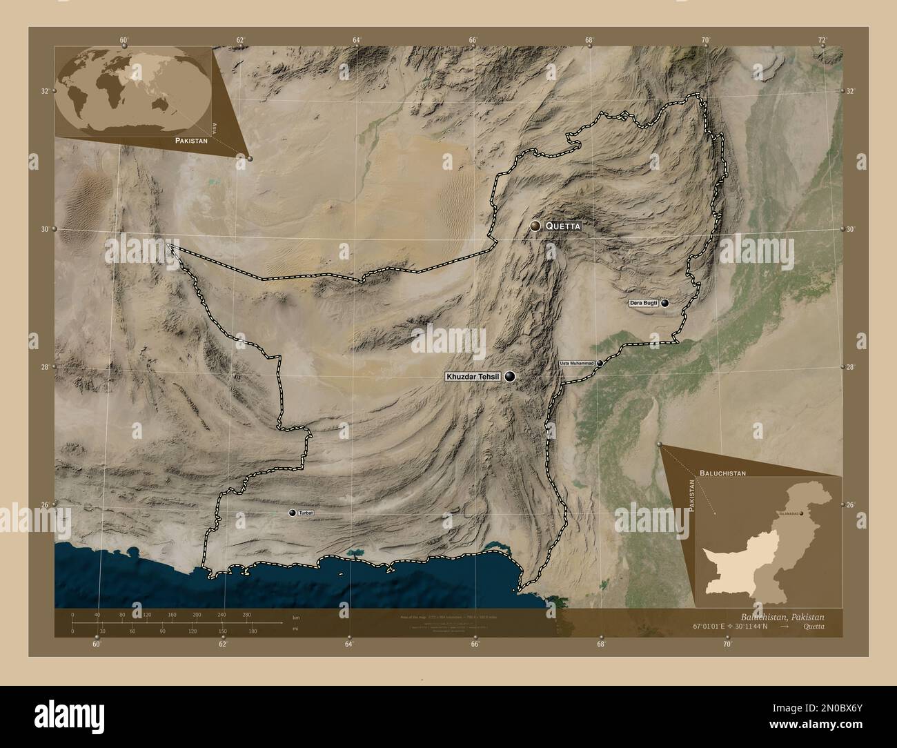 Baluchistan, province of Pakistan. Low resolution satellite map ...