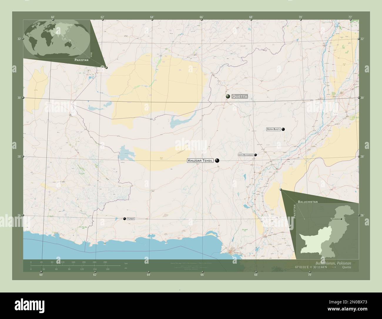 Baluchistan, province of Pakistan. Open Street Map. Locations and names ...