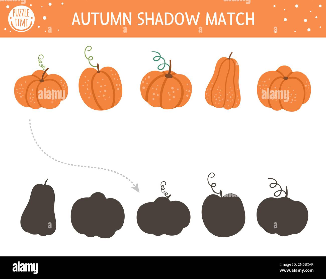Autumn shadow matching activity for children. Fall season puzzle with ...