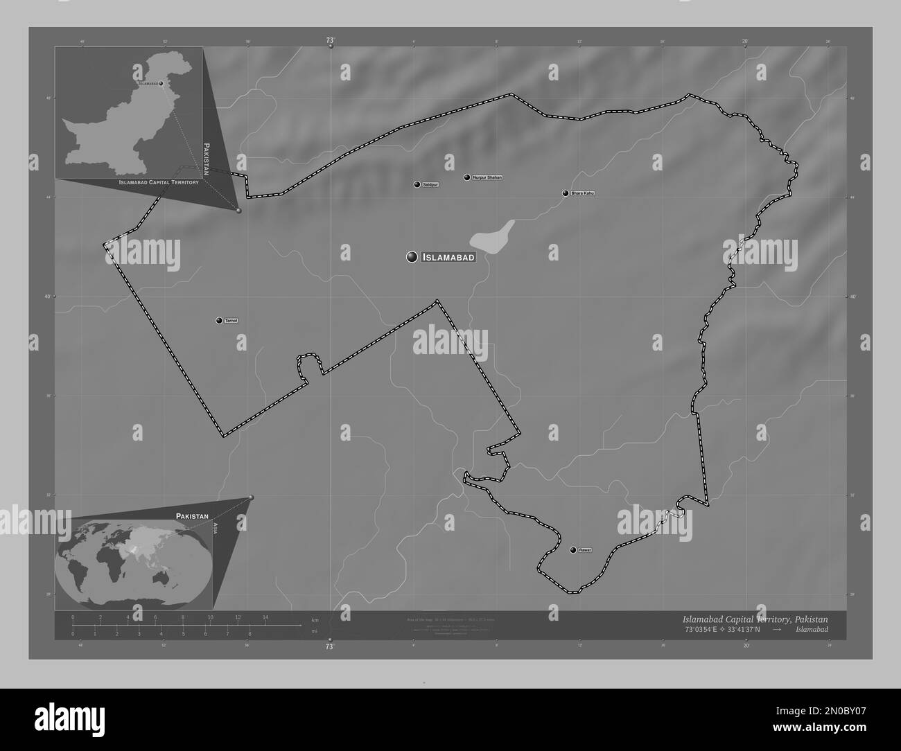 Islamabad Capital Territory, capital territory of Pakistan. Grayscale ...