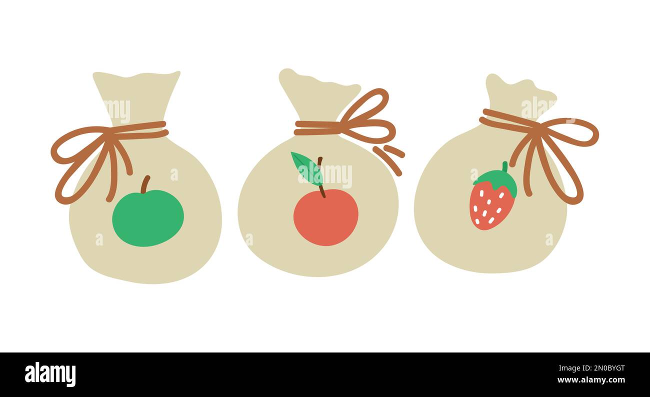 Vector dried fruit in rag sacks. Cute funny dessert illustration for ...