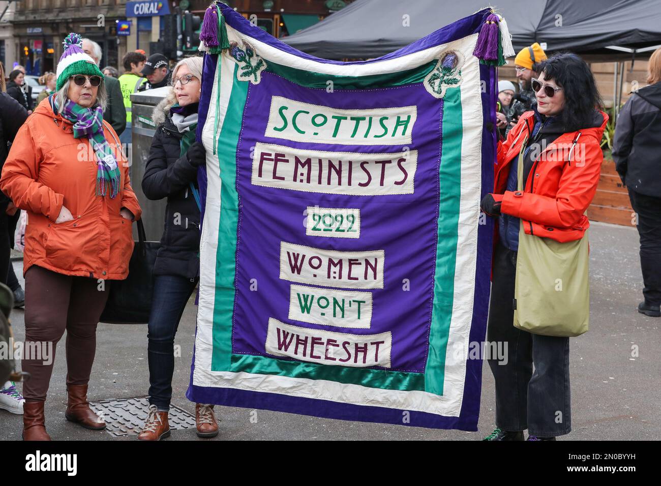 Glasgow, UK. 5th Feb, 2023. Several hundred people turned out in George ...
