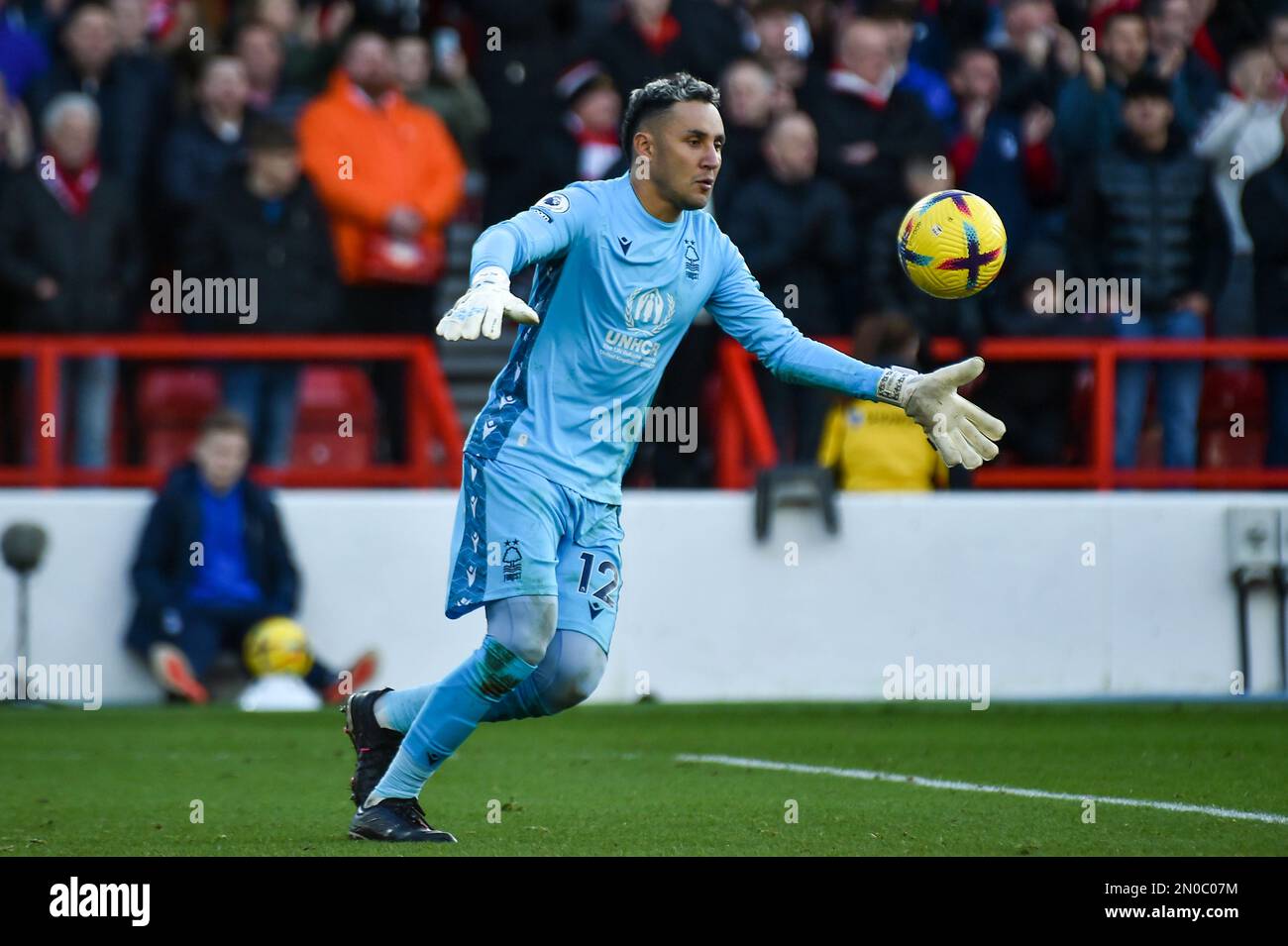 Nottingham Forest's goalkeeper Keylor Navas kicks the ball during the ...