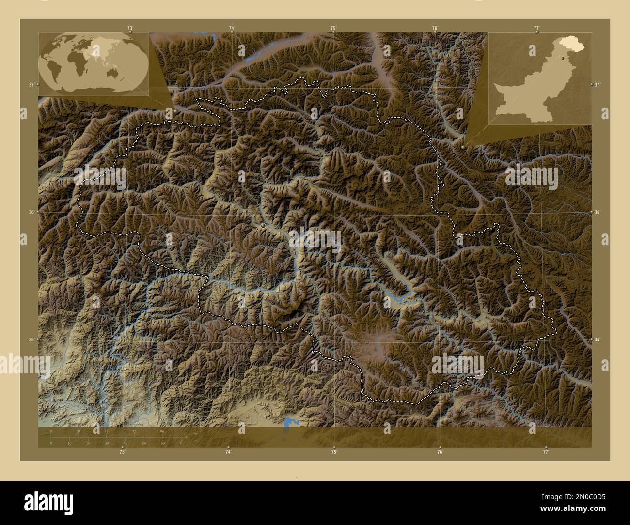 Gilgit-Baltistan, centrally administered area of Pakistan. Colored ...