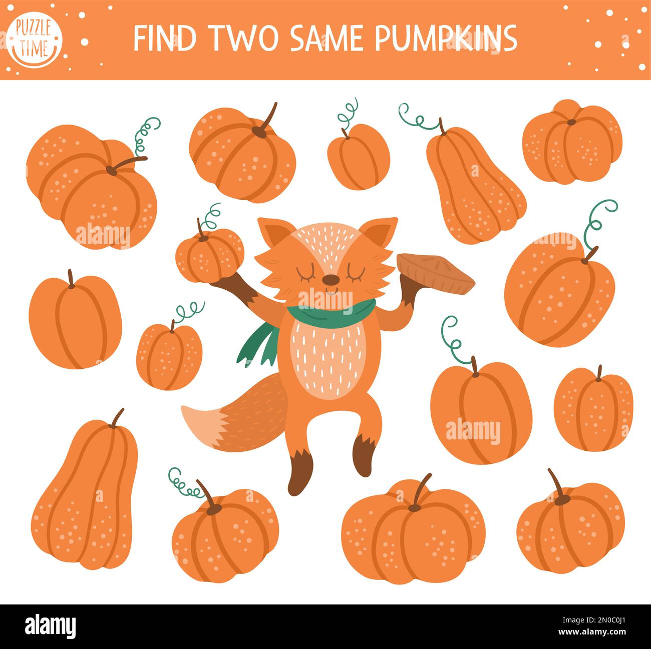 Find two same pumpkins. Autumn matching activity for children. Funny ...