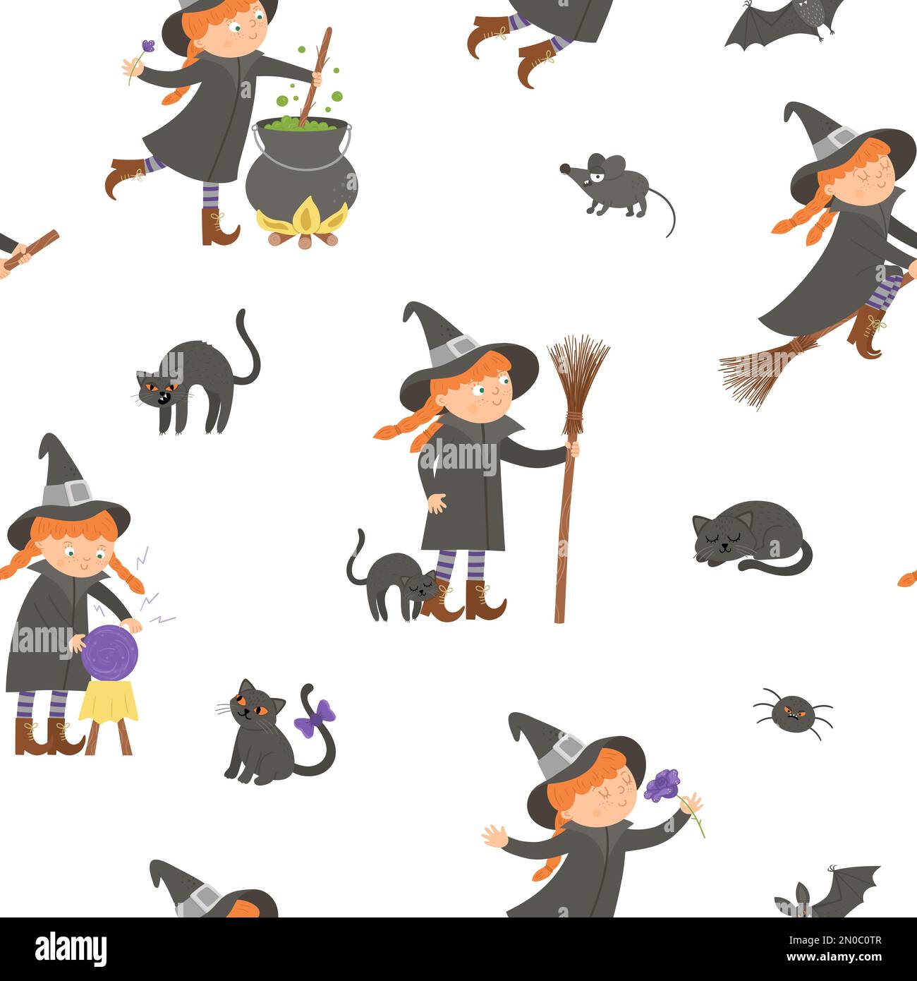 Vector seamless pattern with witches. Digital paper with Halloween ...