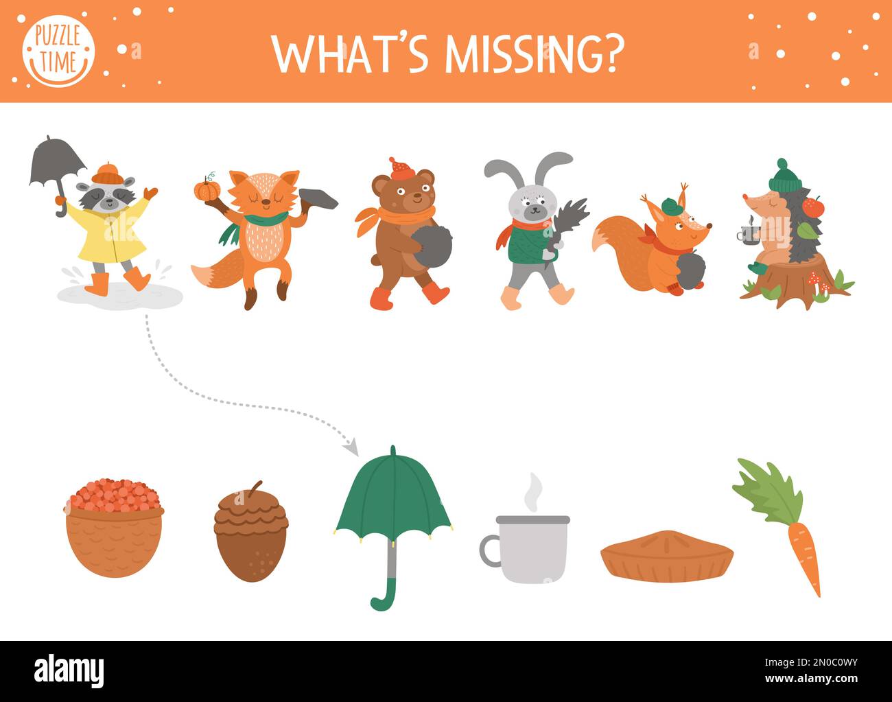 Autumn shadow matching activity for children. Fall season puzzle with ...