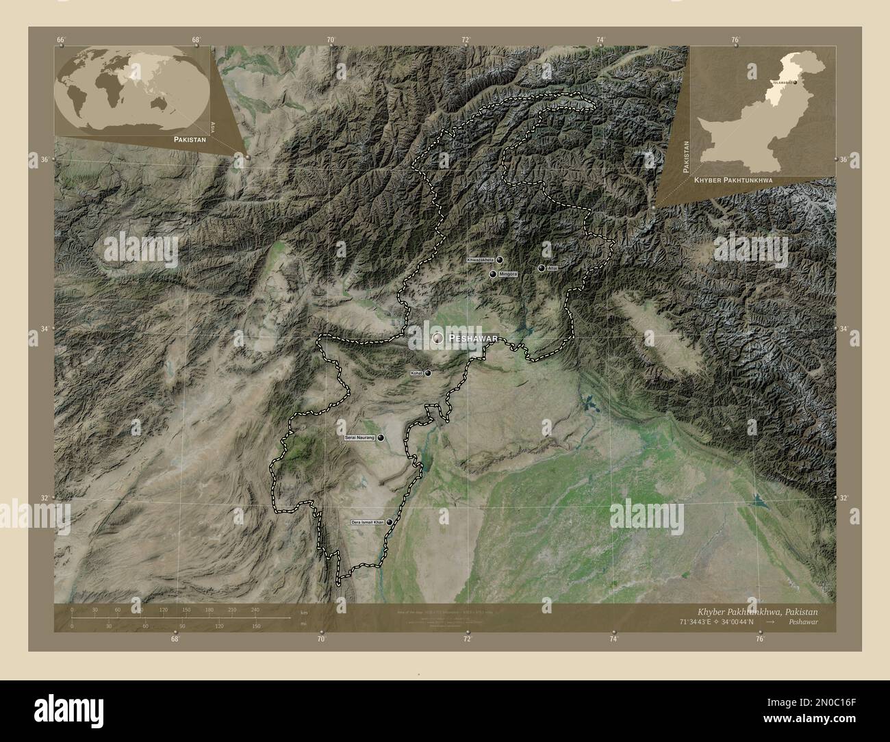 Khyber Pakhtunkhwa, province of Pakistan. High resolution satellite map ...