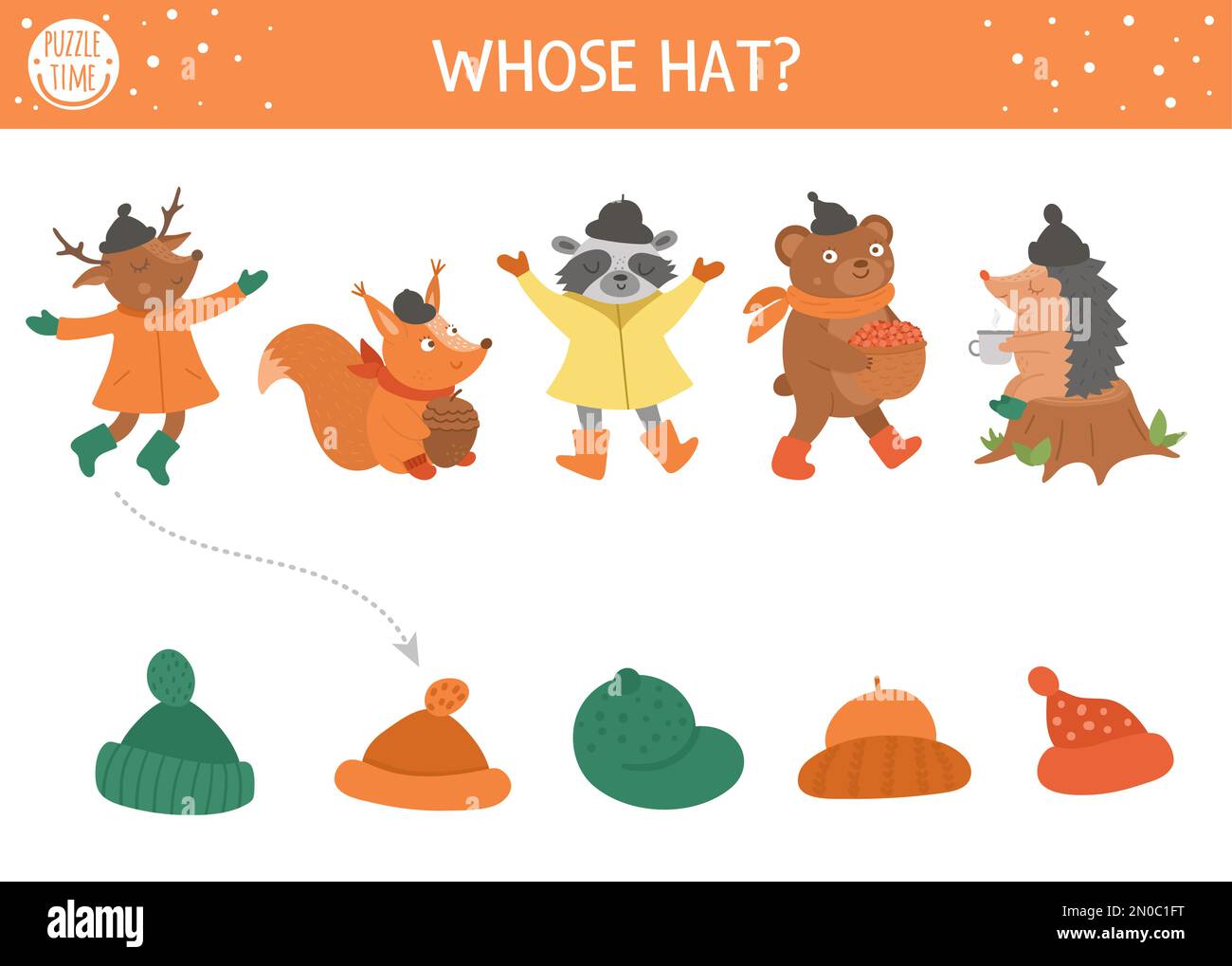 Autumn shadow matching activity for children. Fall season puzzle with ...