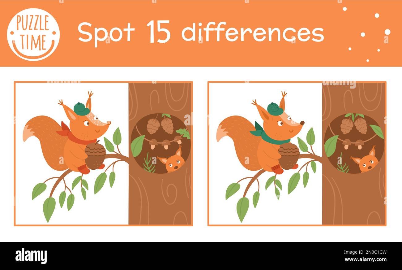 Autumn find differences game for children. Fall season educational ...