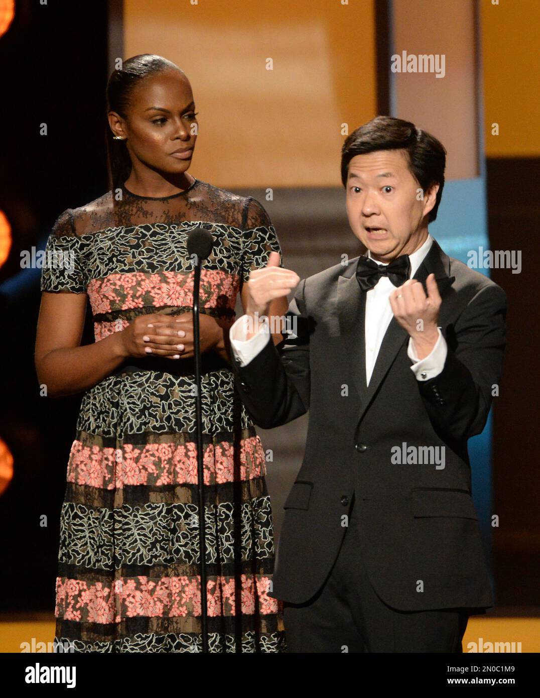 Tika Sumpter, left, and Ken Jeong present the award for outstanding ...