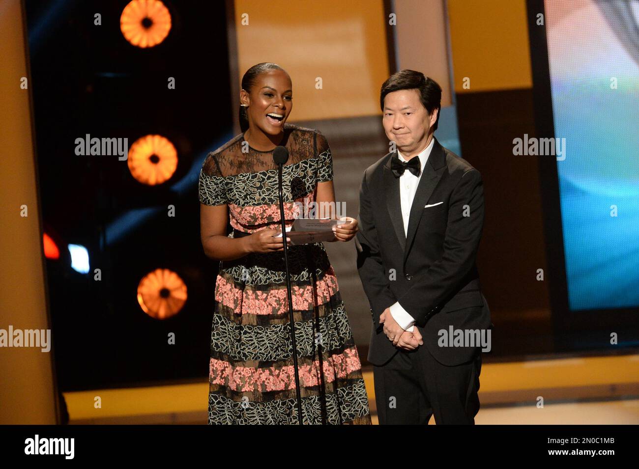 Tika Sumpter, left, and Ken Jeong present the award for outstanding ...