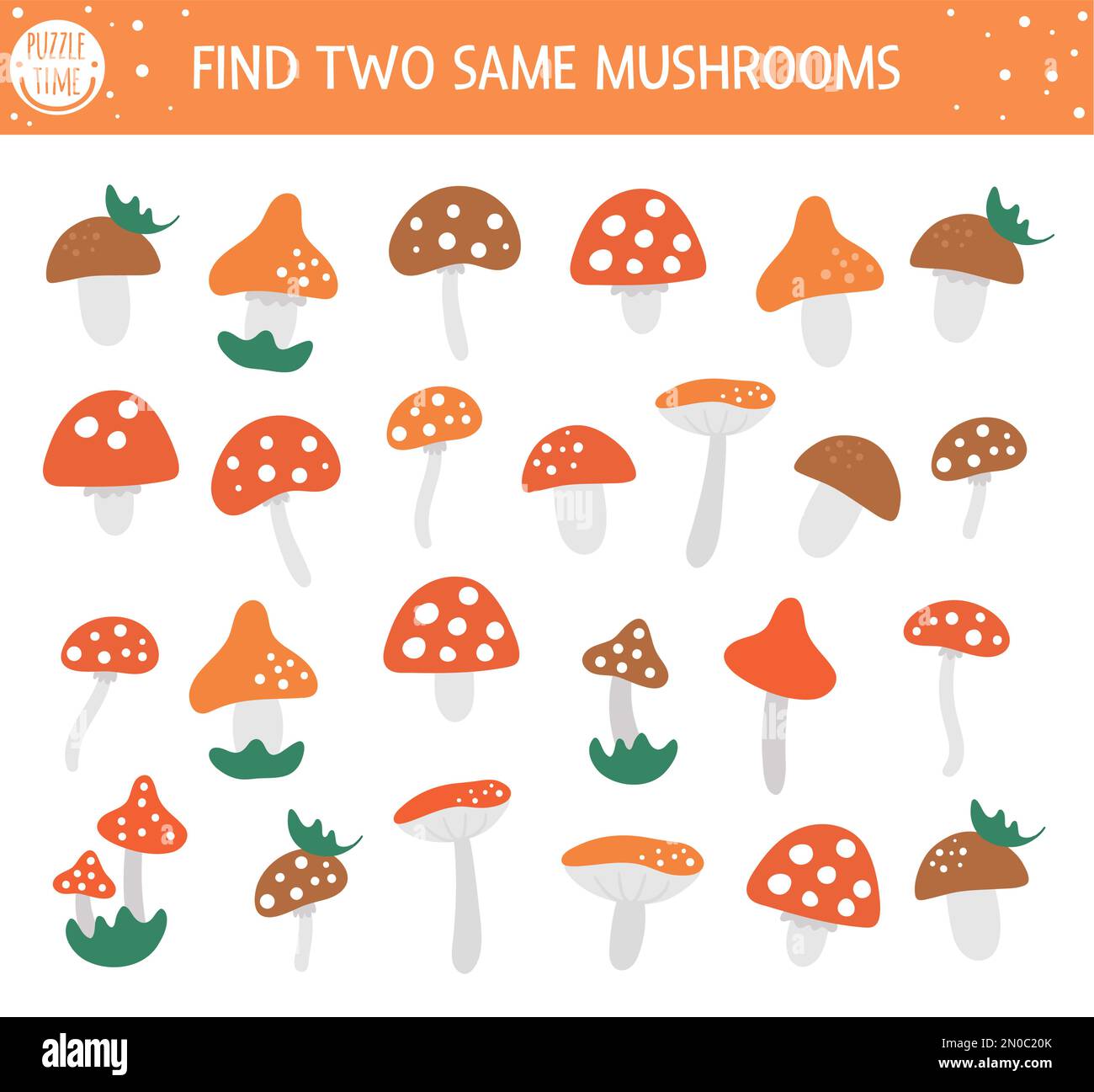 Find two same mushrooms. Autumn matching activity for children. Funny ...