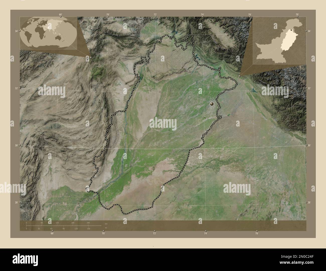 Punjab, province of Pakistan. High resolution satellite map. Corner ...