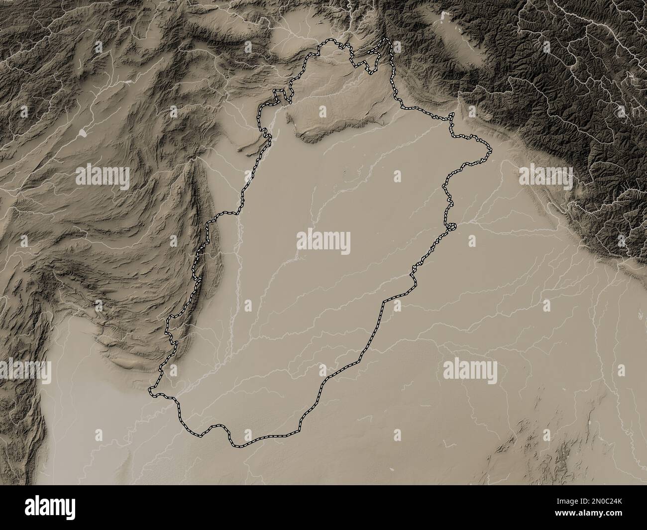 Punjab, province of Pakistan. Elevation map colored in sepia tones with ...