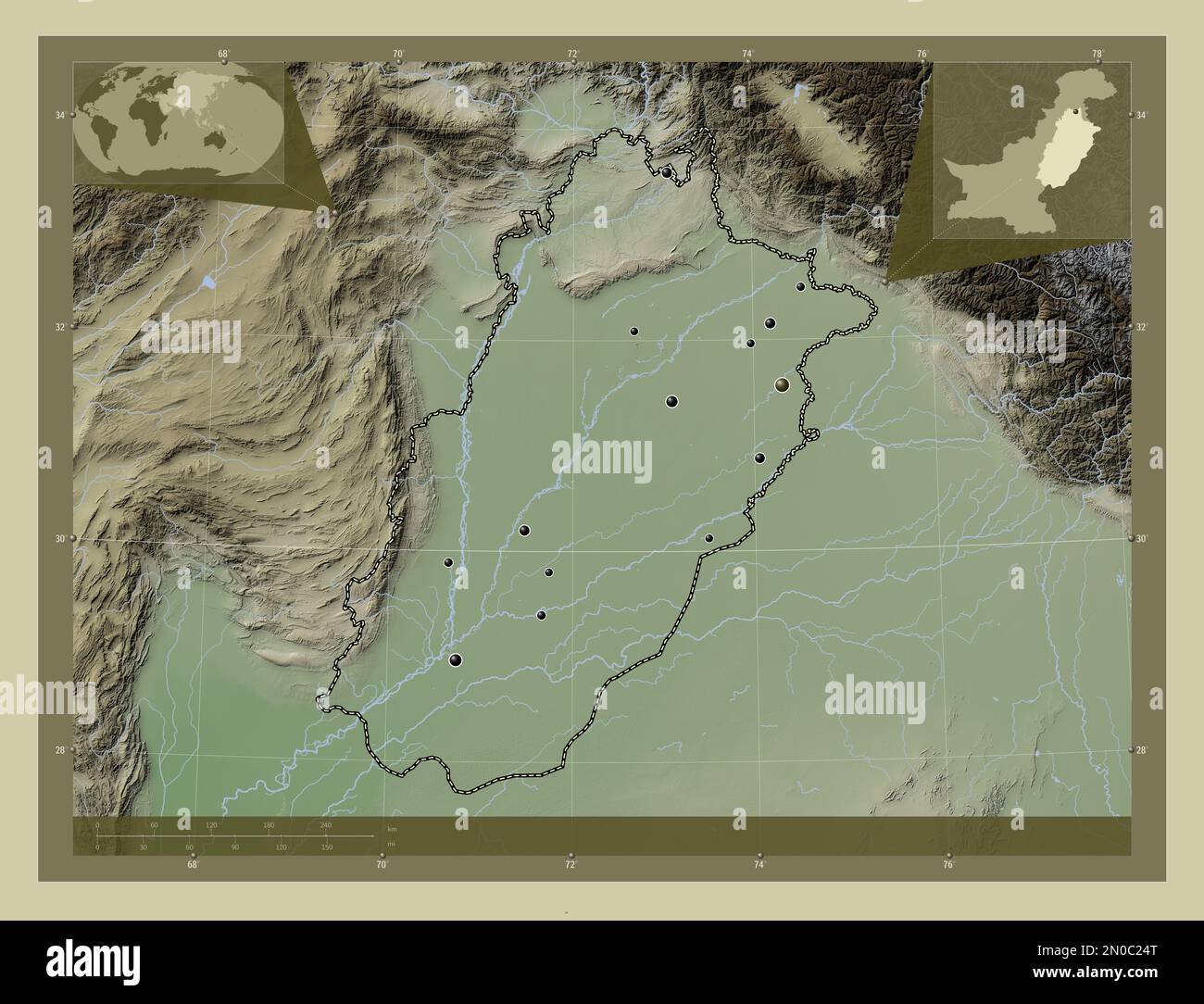 Punjab, province of Pakistan. Elevation map colored in wiki style with ...