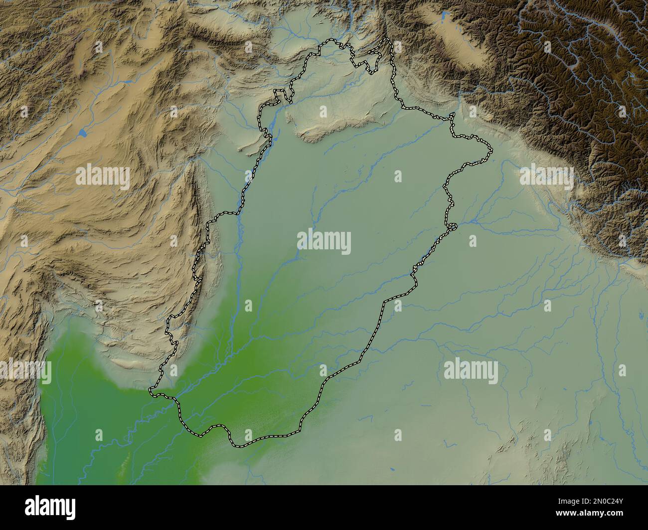 Punjab, province of Pakistan. Colored elevation map with lakes and ...