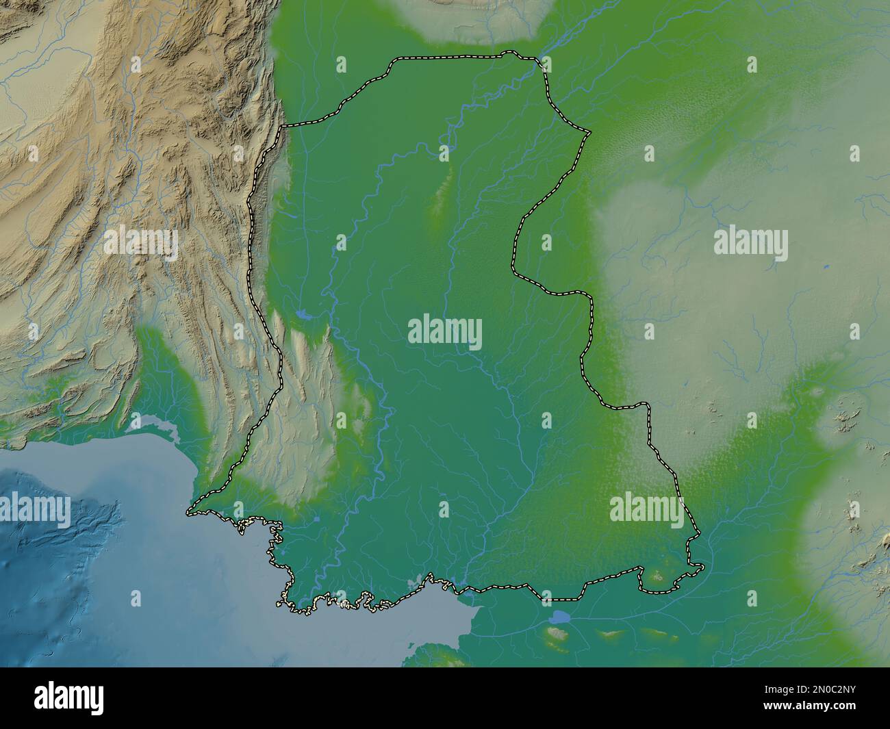Sind, province of Pakistan. Colored elevation map with lakes and rivers ...