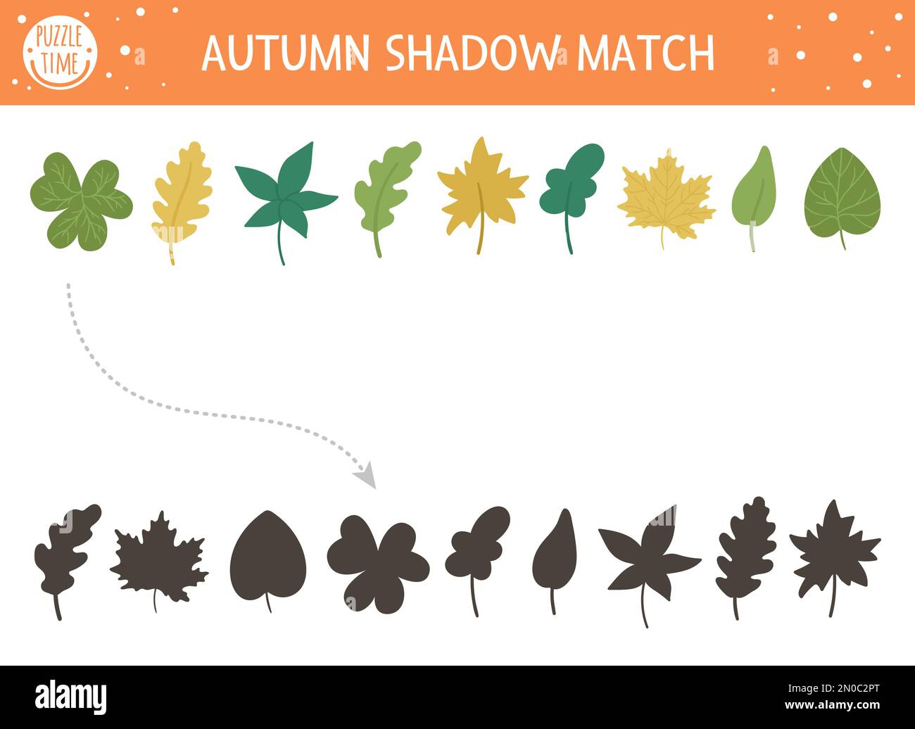 Autumn shadow matching activity for children. Fall season puzzle with ...