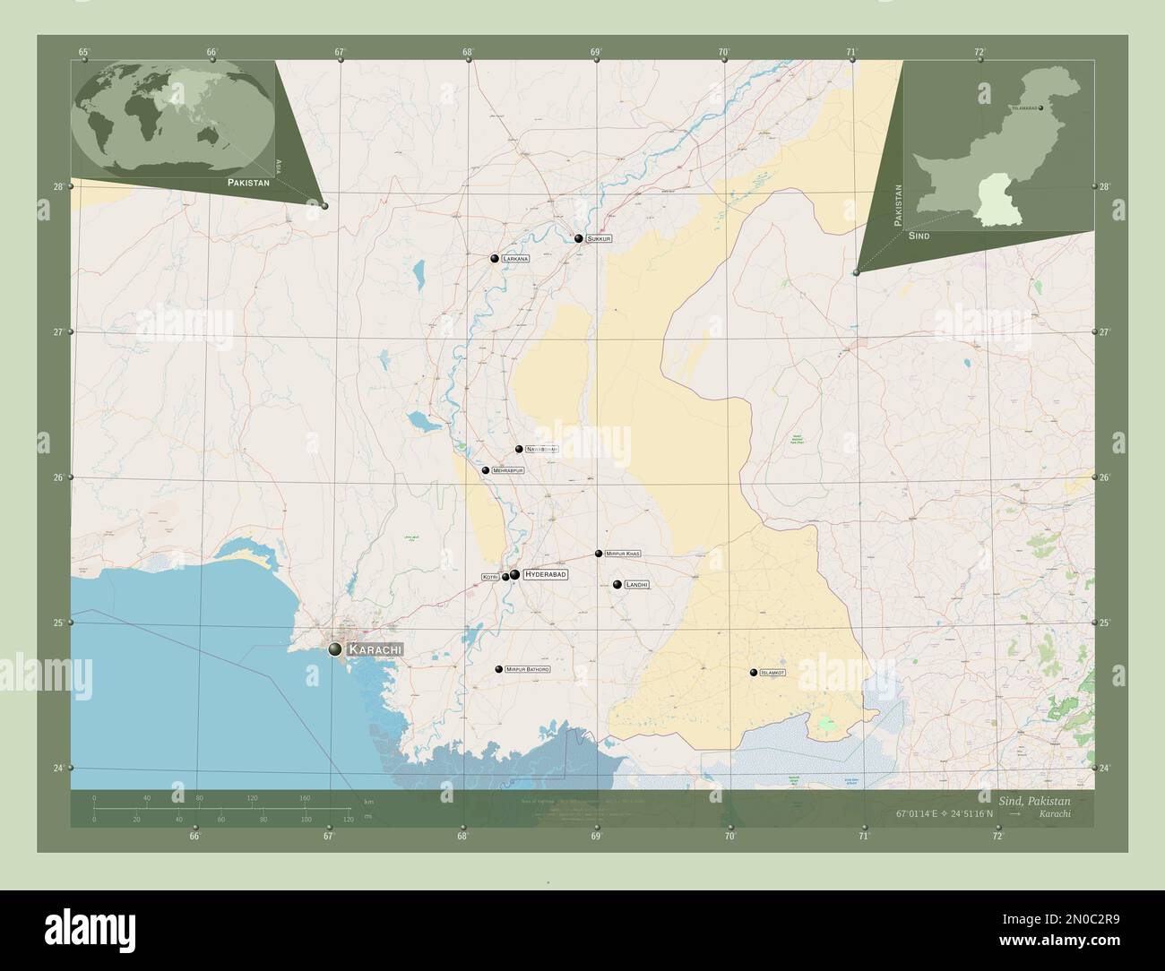 Sind, province of Pakistan. Open Street Map. Locations and names of ...