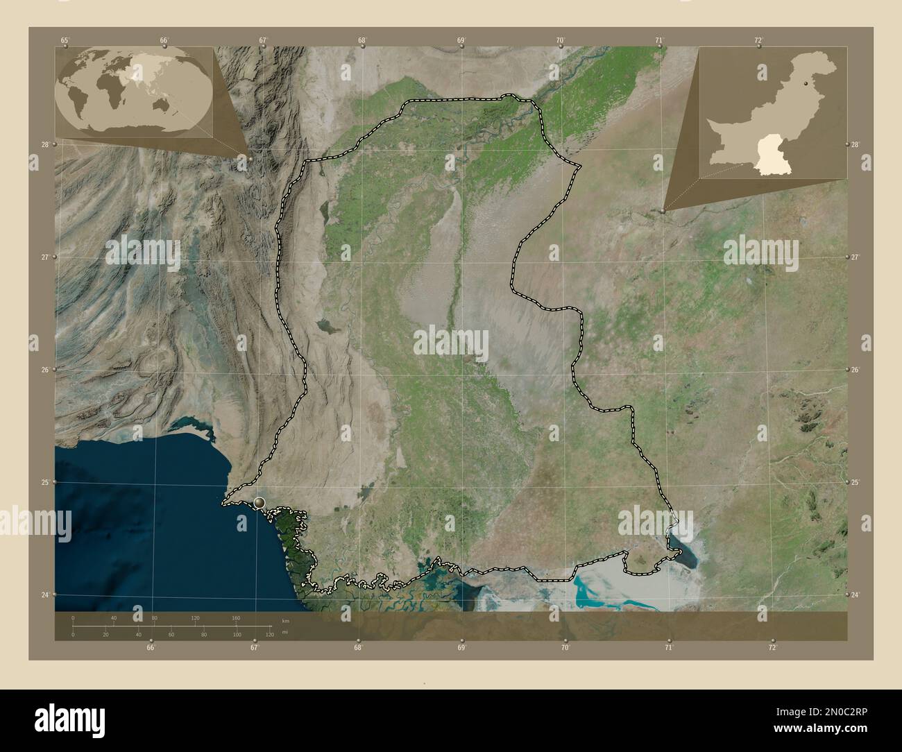 Sind, province of Pakistan. High resolution satellite map. Corner ...