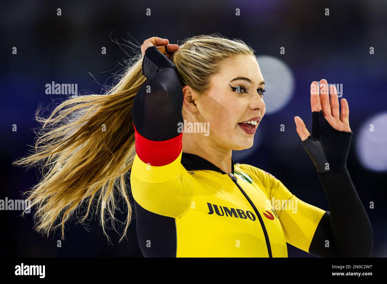 HERENVEEN - Jutta Leerdam in action on the 1000 meters during the third ...