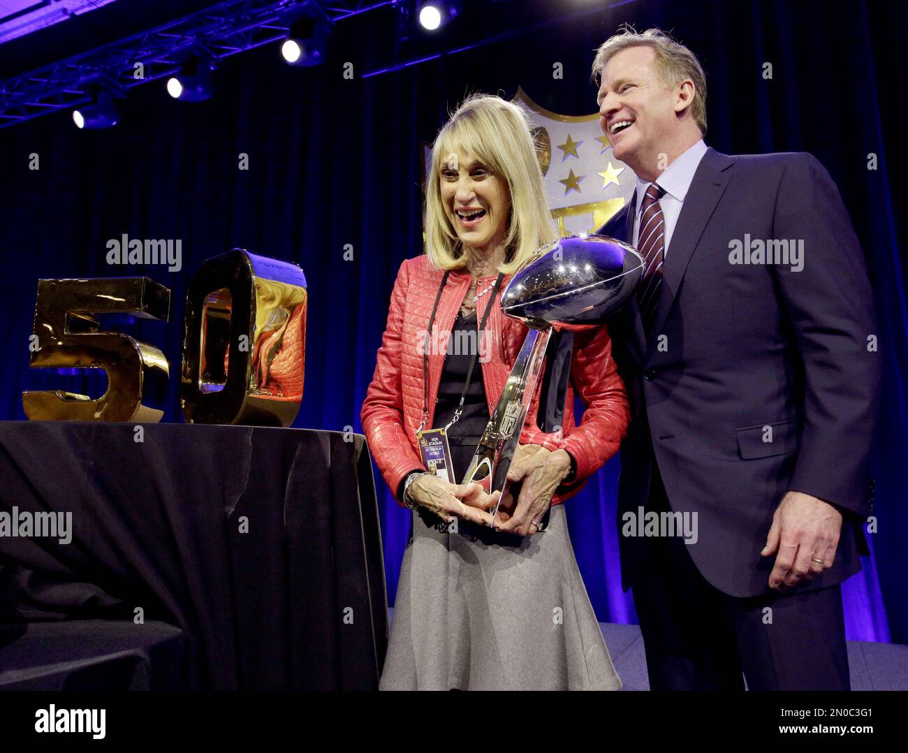 NFL Commissioner Roger Goodell poses with Norma Hunt, the widow of ...