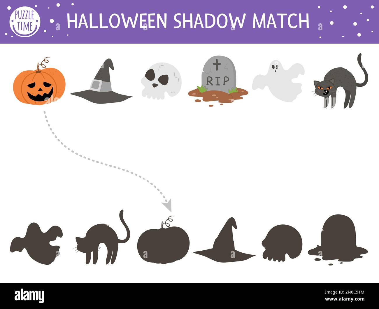 Halloween shadow matching activity for children. Autumn puzzle with ...
