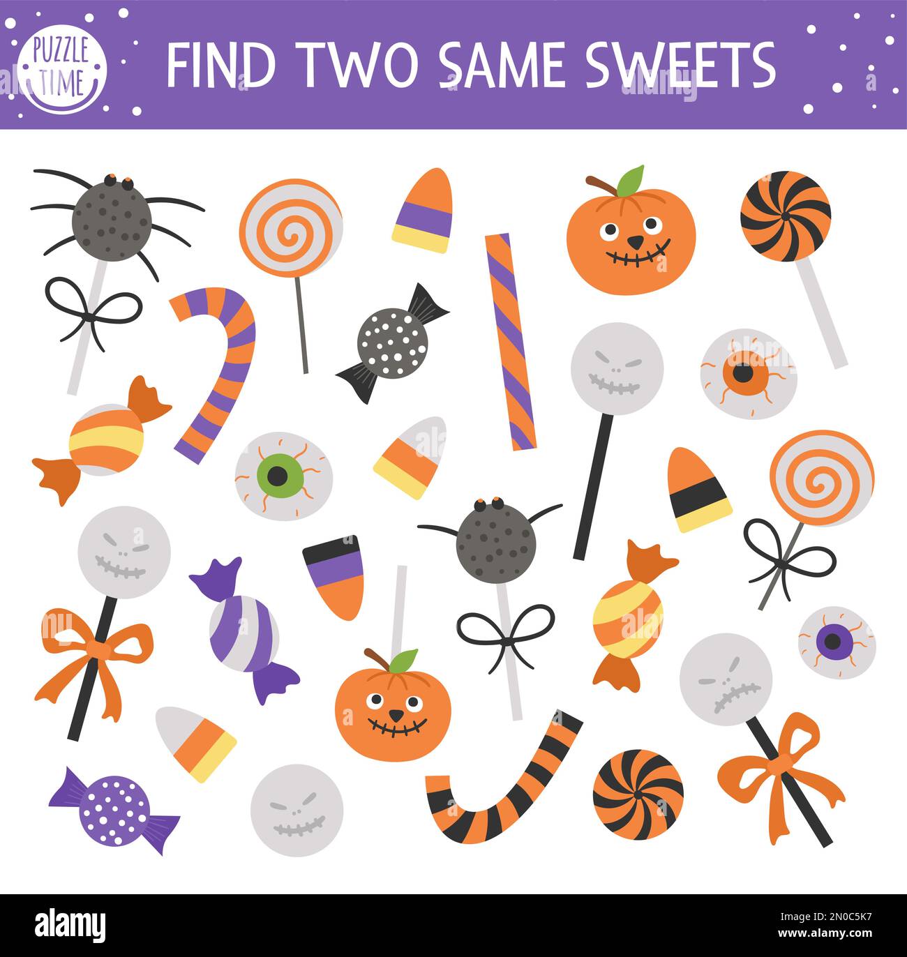 Find two same trick or treat sweets. Halloween matching activity for ...