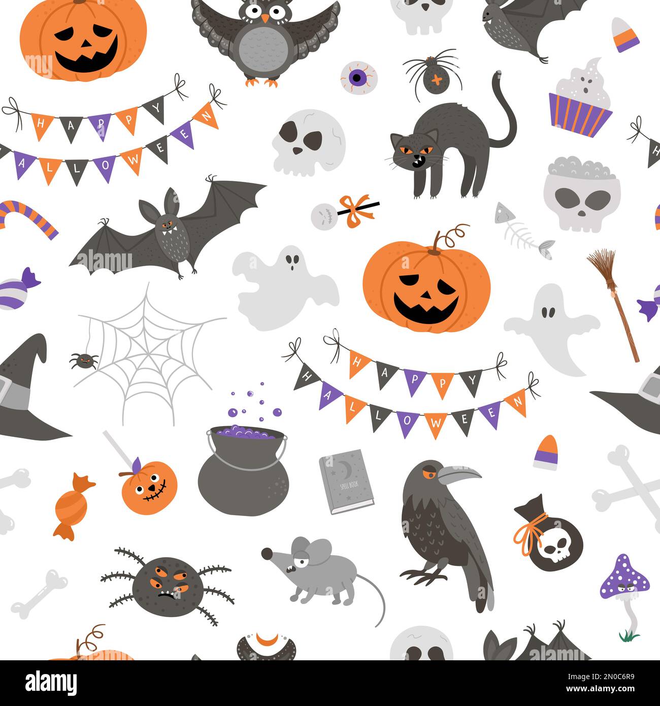 Vector seamless pattern with Halloween elements. Traditional Samhain ...