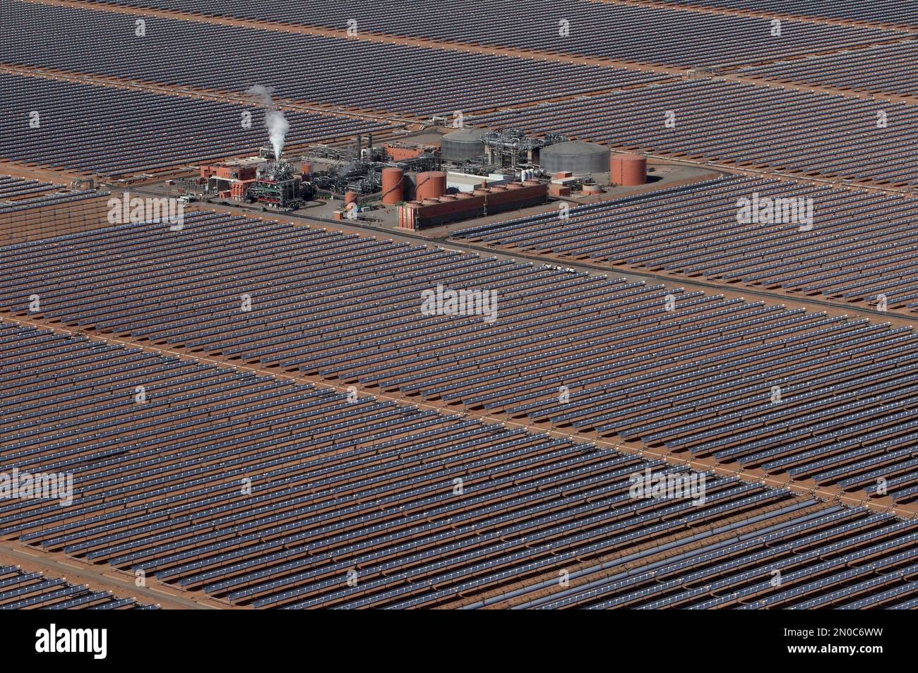This aerial view shows a solar plant of Ouarzazate, central Morocco ...