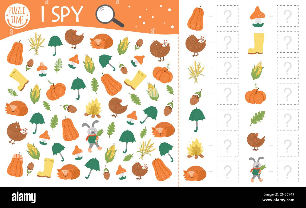 Autumn I spy game for kids. Searching and counting activity for ...