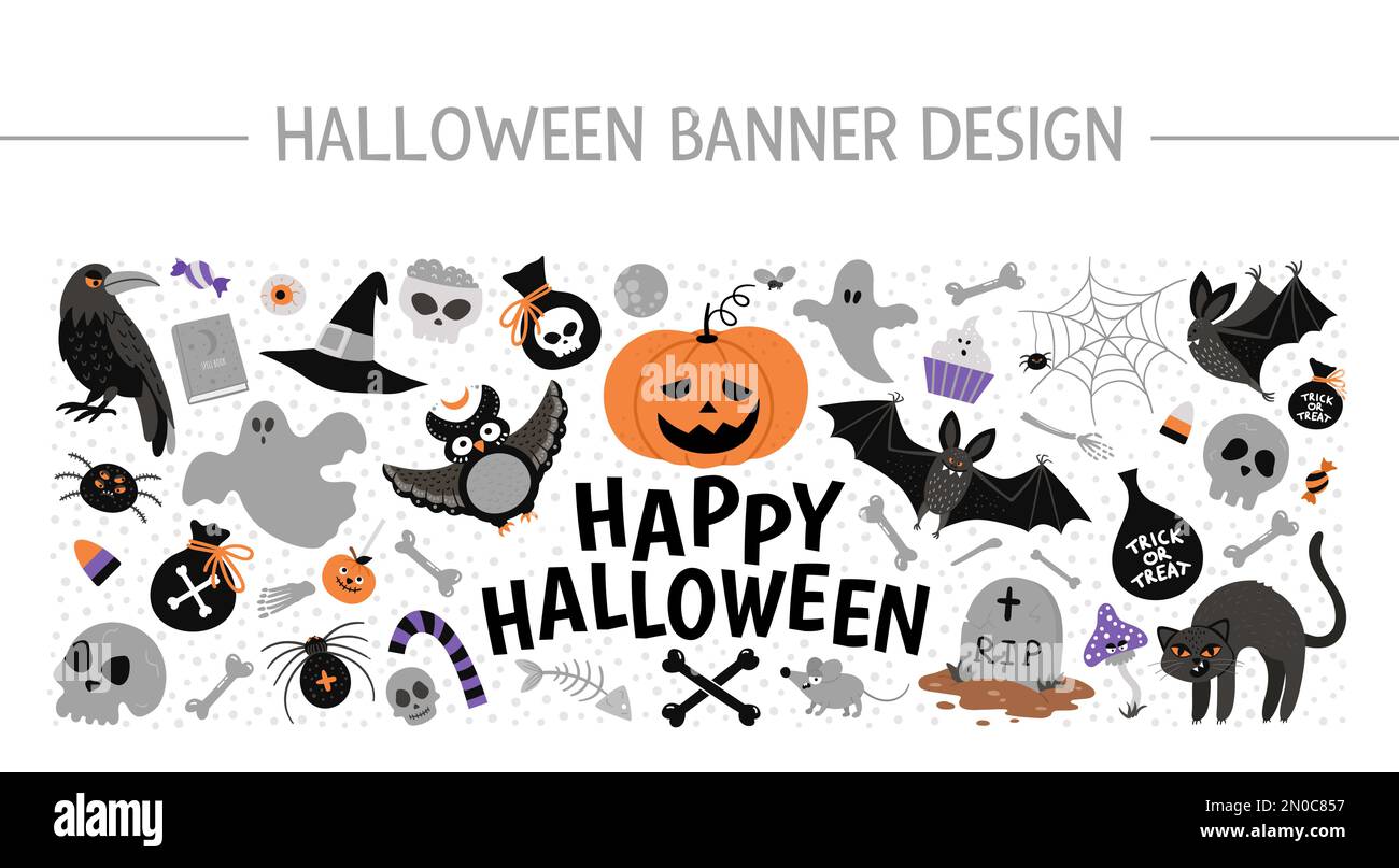 Vector horizontal layout frame with Halloween elements. Traditional ...