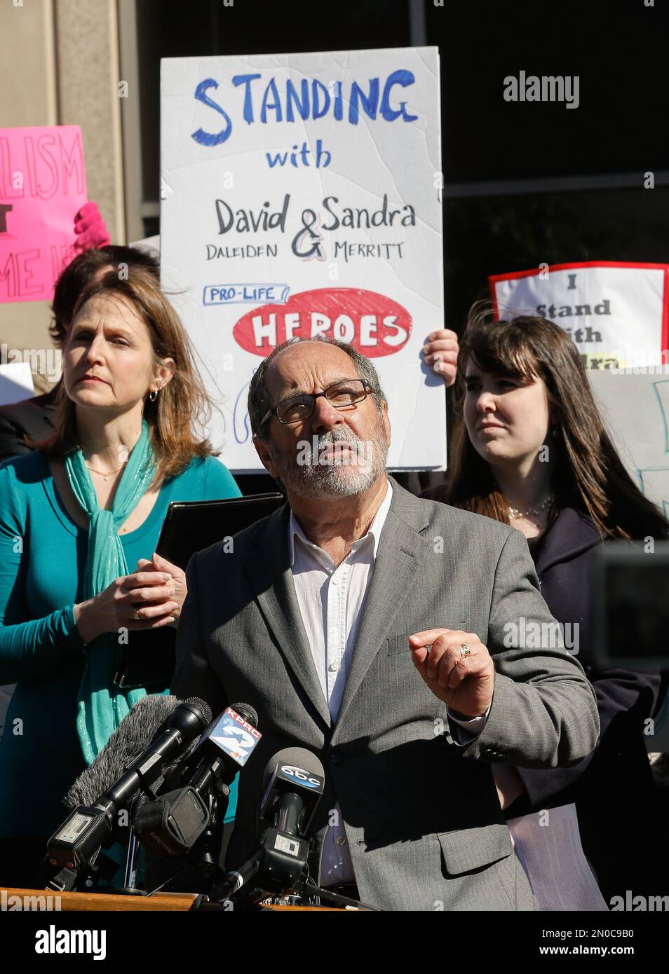 Rev. Patrick Mahoney speaks to media with supporters of David Daleiden ...