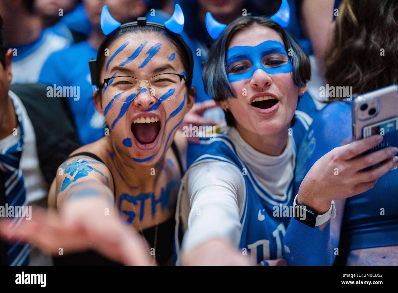 Duke student fans cheer before an NCAA college basketball game against ...