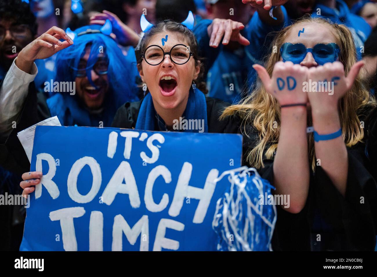 Duke student fans cheer before an NCAA college basketball game against ...