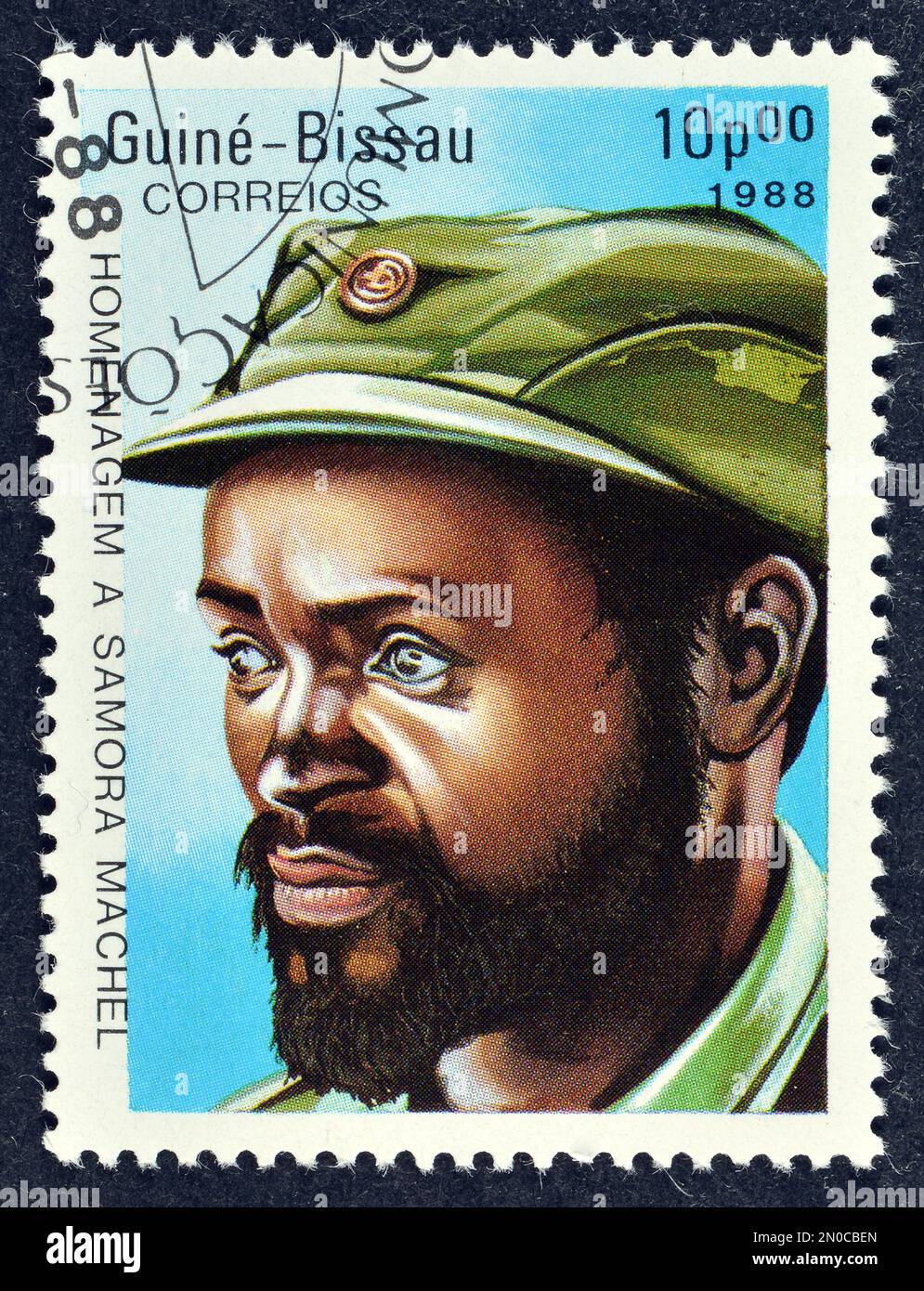 Cancelled postage stamp printed by Guinea Bissau, that shows Samora ...