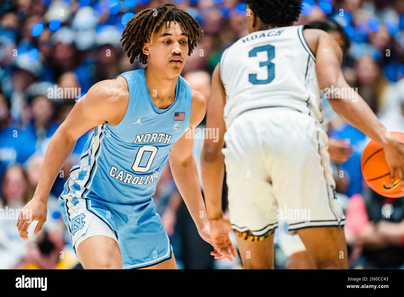 North Carolina guard Seth Trimble (0) guards Duke guard Jeremy Roach (3 ...