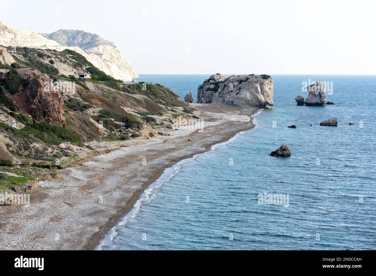 Aerial view on Petra tou Romiou or Aphrodite Rock Beach, one of the ...