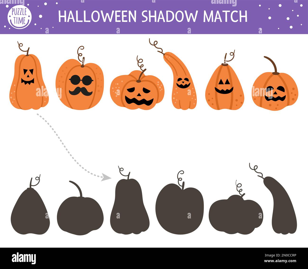Halloween shadow matching activity for children. Autumn puzzle with ...