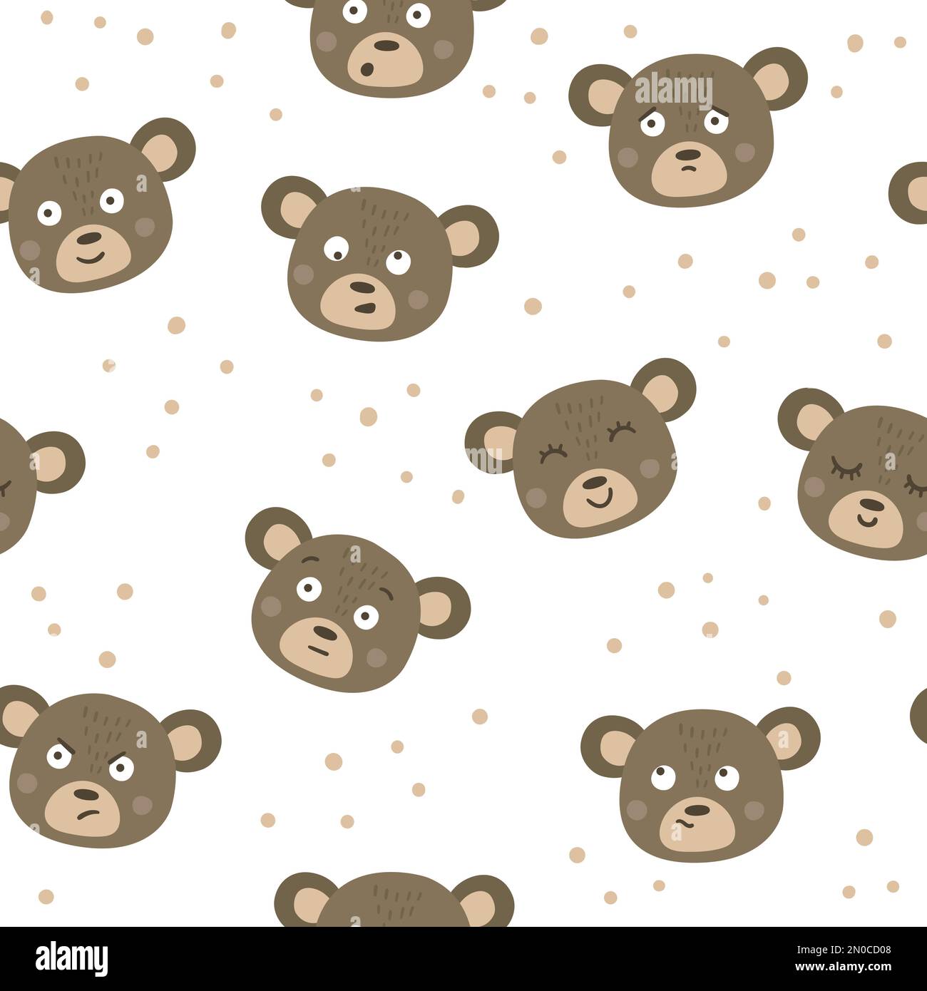 Vector seamless pattern with bear faces and different emotions. Repeat ...