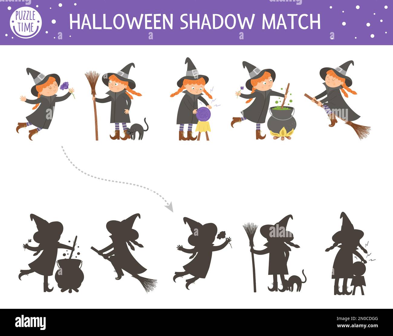 Halloween shadow matching activity for children. Autumn puzzle with ...