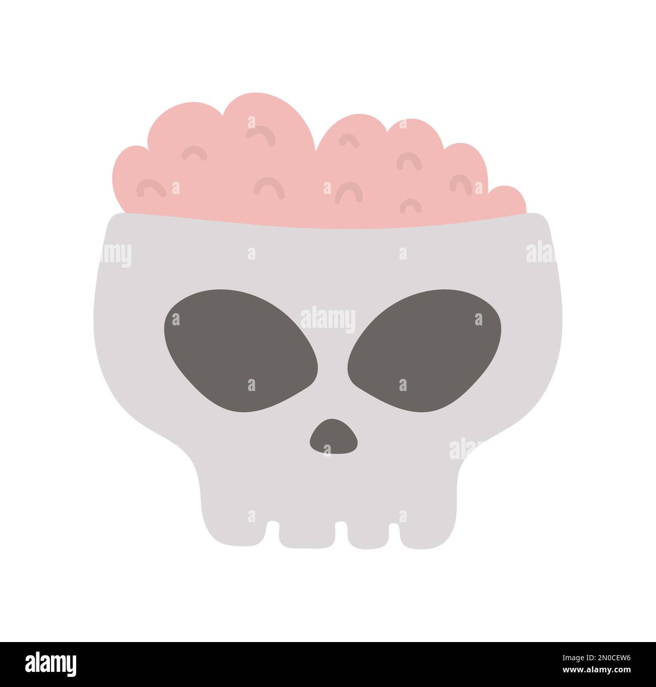 Vector skull with pink brain for trick or treat game. Scary skeleton ...