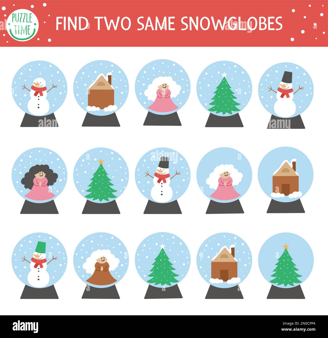 Find two same snow globes. Christmas matching activity for children ...
